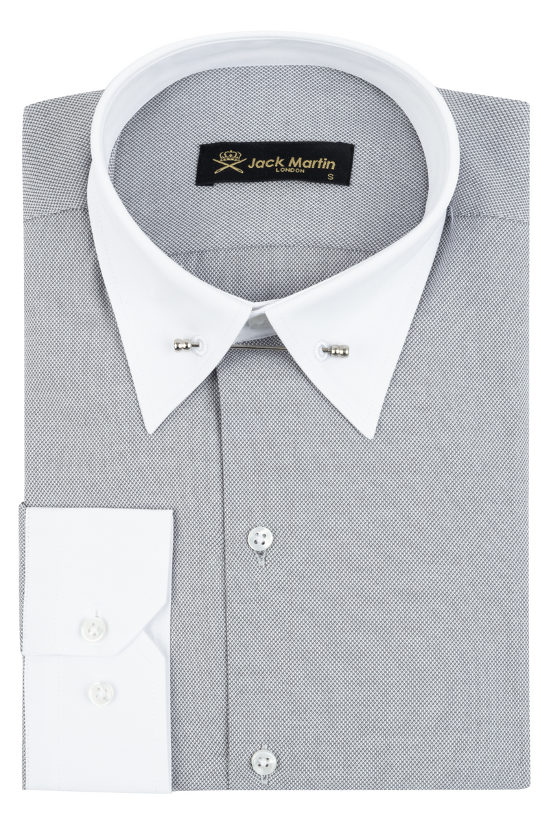 ADAM - Ash Grey Oxford Pin Collar Shirt|Jack Martin Menswear