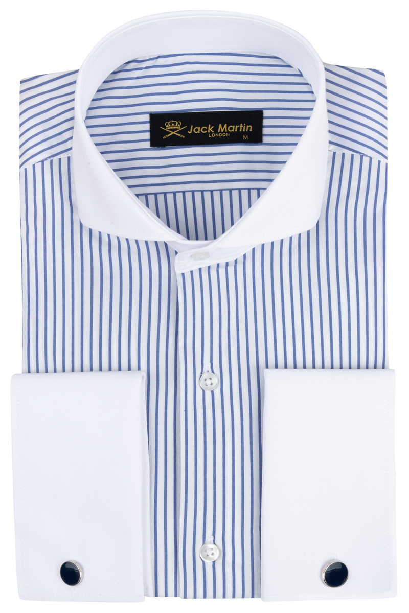 MASON - Navy Striped French Cuff Shirt | Jack Martin