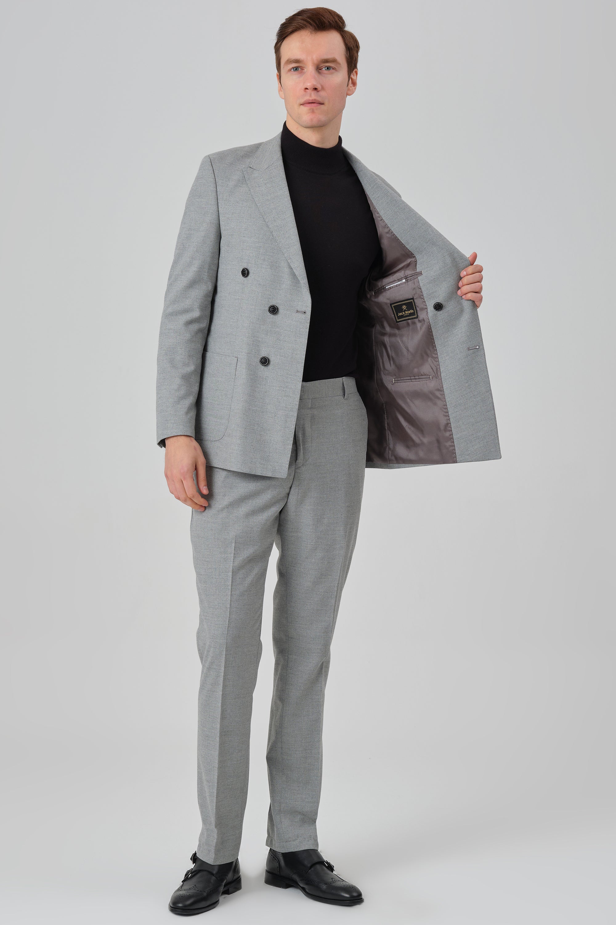 LOUIS - Grey Flannel Double Breasted Suit | Jack Martin